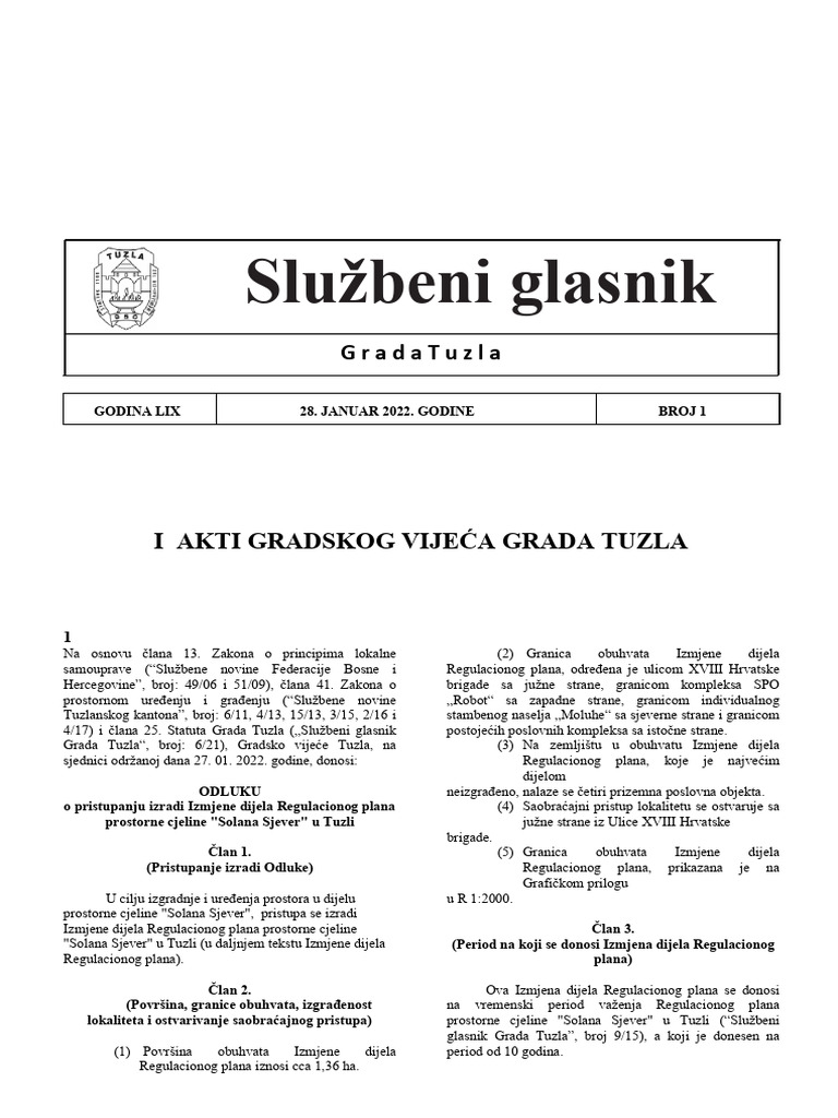 Službeni Glasnik Grada Tuzla (Godina 59, Broj 1 28.1.2022) | PDF