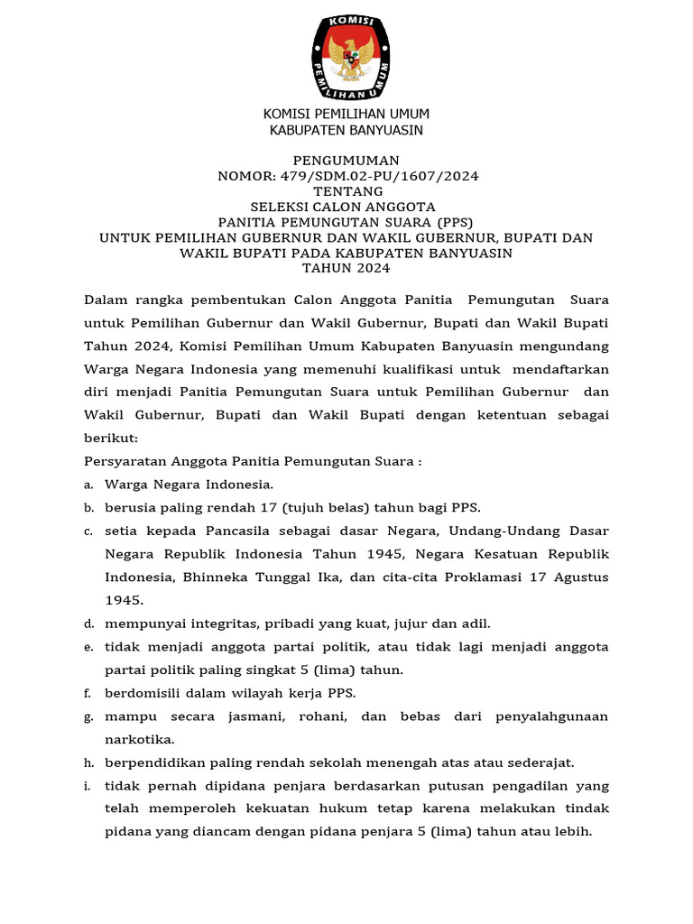 Pengumuman Pendaftaran PPS Pilkada Tahun 2024 | PDF | Politik | Ilmu Sosial