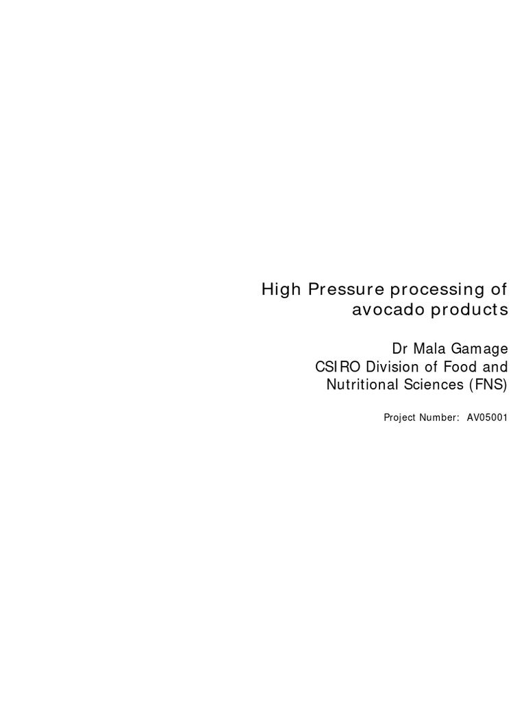 High Pressure Processing of Avocado Products Av05001 | PDF | Chemistry ... High Pressure Processing of Avocado Products Av05001 | PDF | Chemistry ...