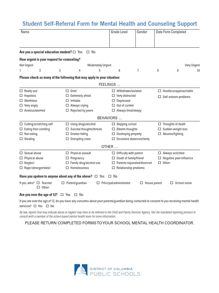 Self-Referral Form Mental Health | PDF | Child Abuse | Mental Health
