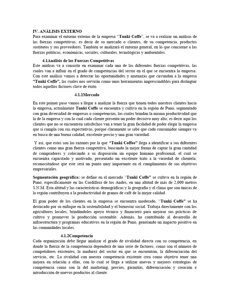 Análisis Competitivo de Tunki Coffee | PDF | Business | Mercado (economía)