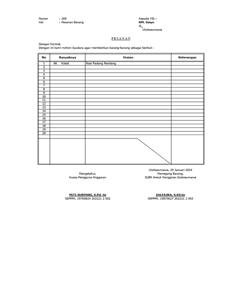 (2024) Tahap I Bon Pemesanan Barang & Faktur | PDF