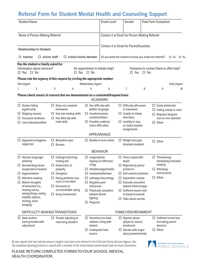 DCPS Referral Form Student Mental Health | PDF | Anxiety | Anger