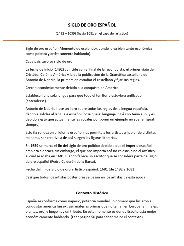 El Siglo de Oro Español | PDF | España | Lengua española