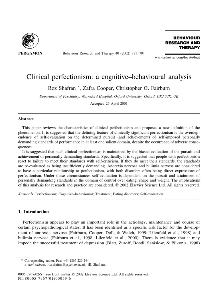 Clinical Perfectionism A Cognitive-Behavioural Analysis | PDF ...