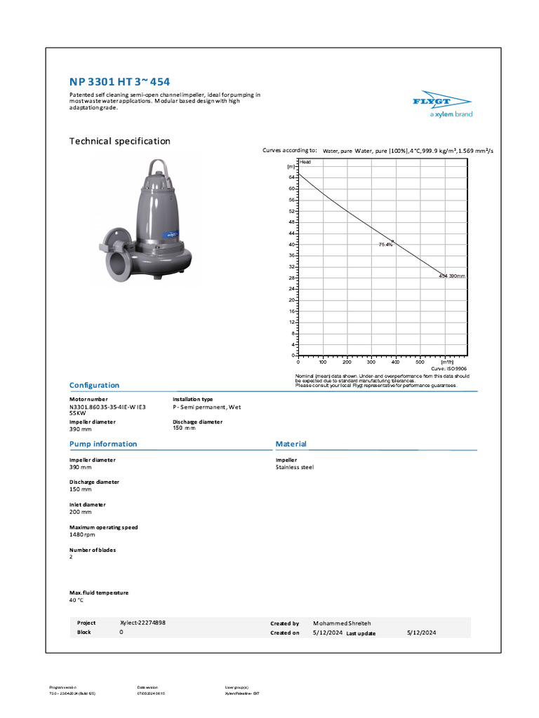 Technical Specs for Xylem Pumps | PDF | Electric Motor | Mechanical ...