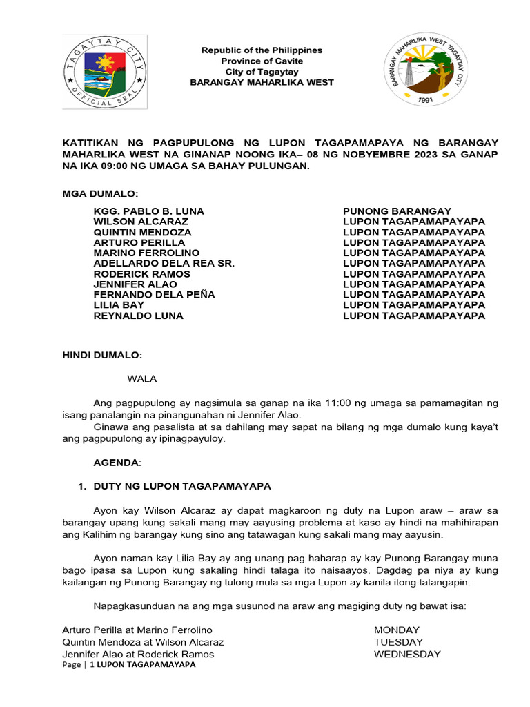 Page - 1 Lupon Tagapamayapa | PDF