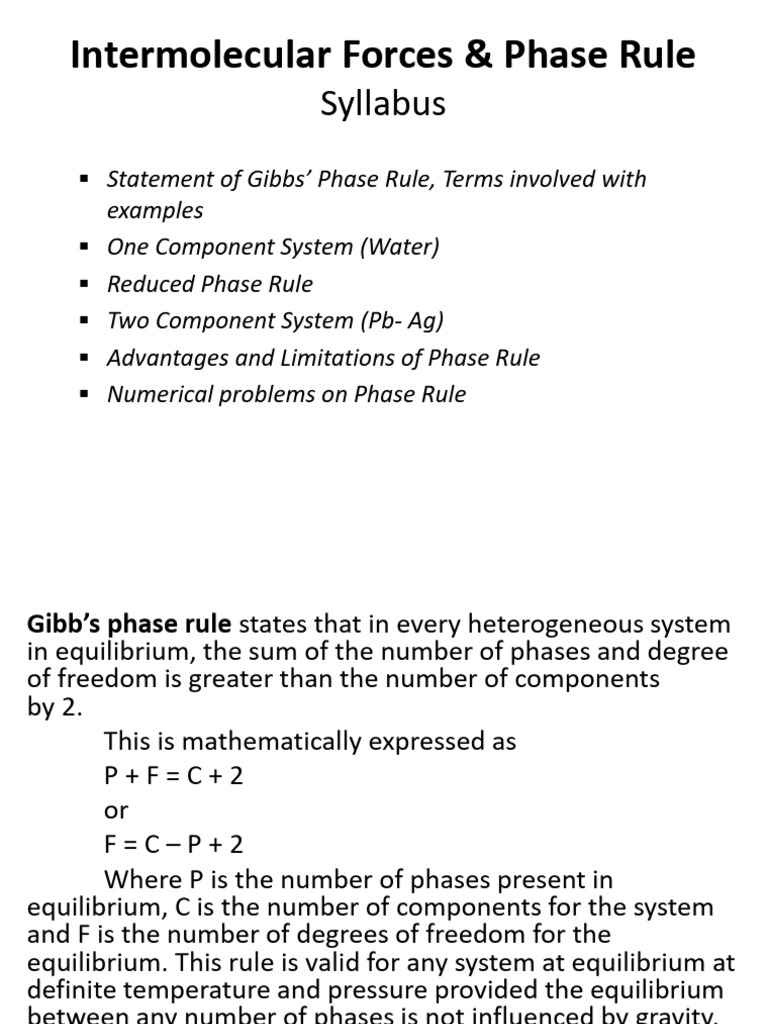 Intermolecular Forces & Phase Rule Explained | PDF | Phase Rule | Phase ...