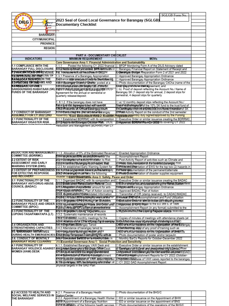 Final 2023 SGLGB Form 1 Documentary Checklist 2 | PDF | Hazards | Budget