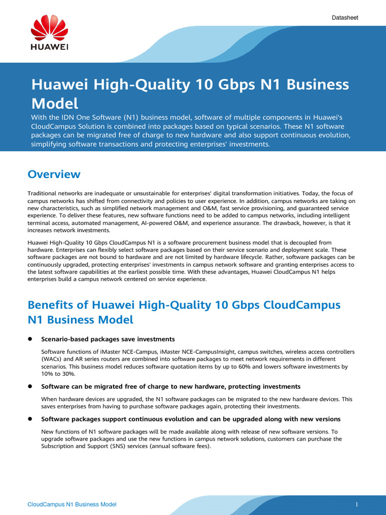 Technical Brochure 95 - Huawei High-Quality 10 Gbps CloudCampus N1 ...
