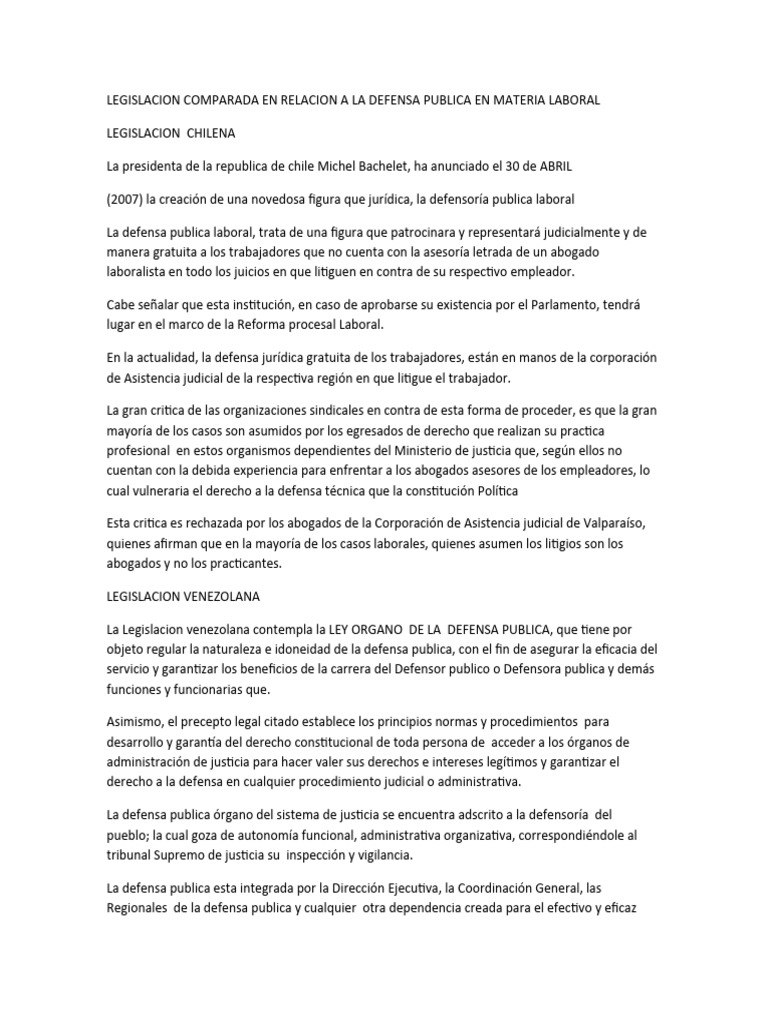 Legislacion Comparada en Relacion A La Defensa Publica en Materia ...
