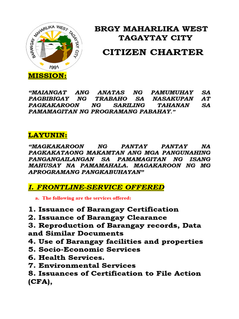 Citizens Charter Pdf Home Garden