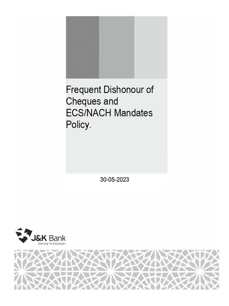 Cheque and ECS/NACH Dishonour Policy | PDF | Cheque | Banks