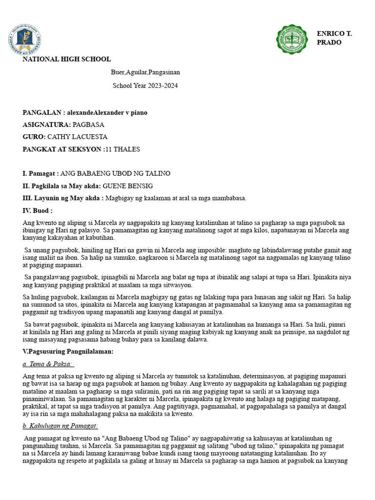 Pagbasa Analysis Format 1 | PDF