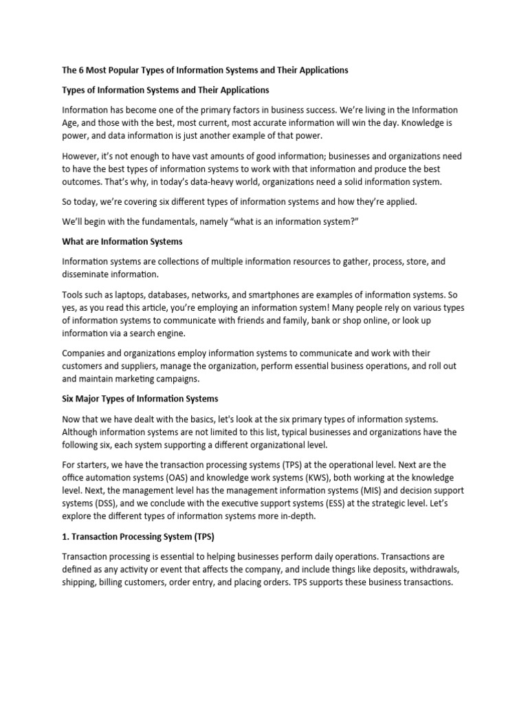 6 Key Types of Information Systems | PDF | Information | Computer Aided ...