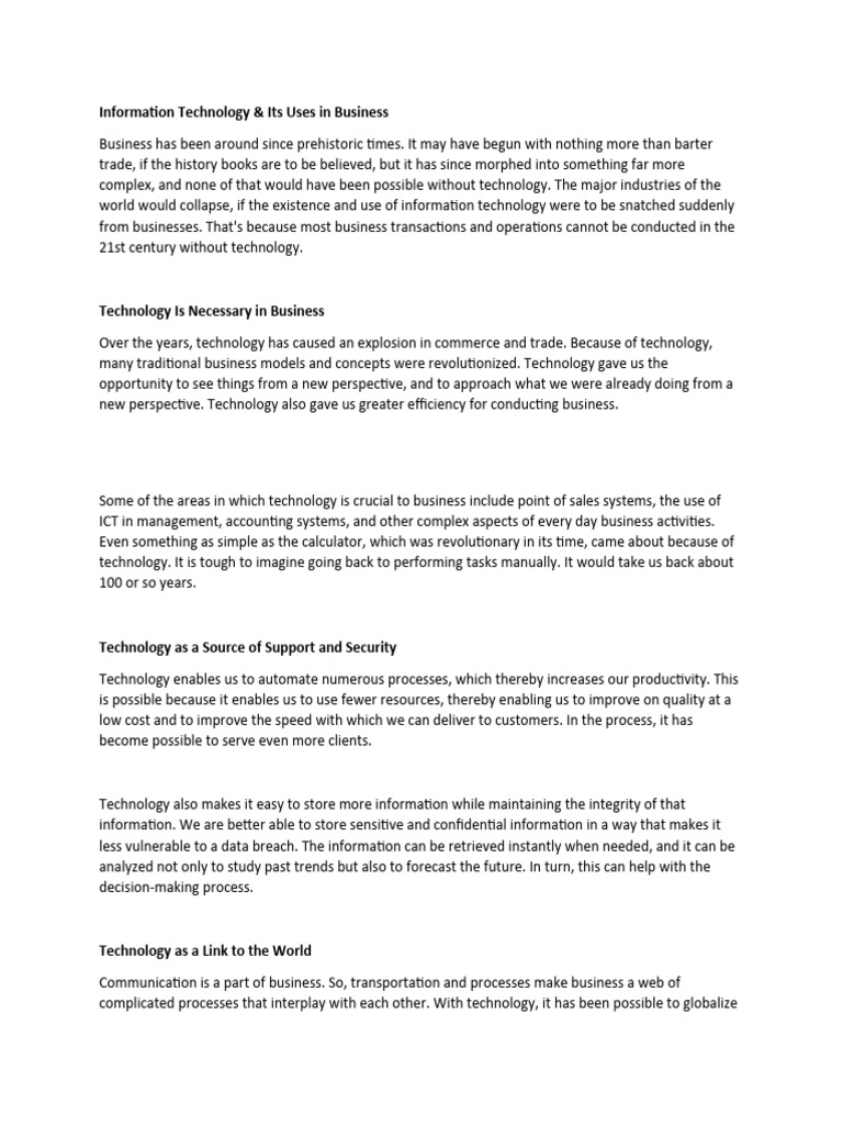 Information Technology and Its Uses in Business | PDF | Computer ...