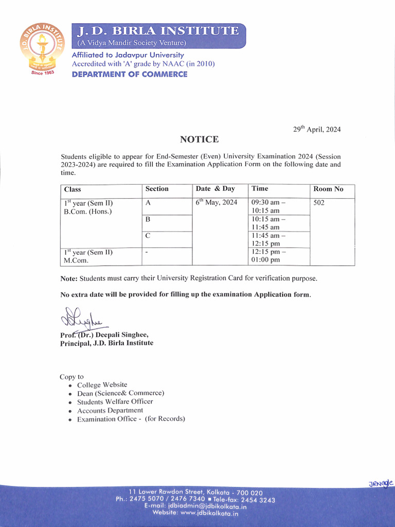 NOTICE-STUDENTS (Examination Form Fill-Up Department of Commerce) | PDF