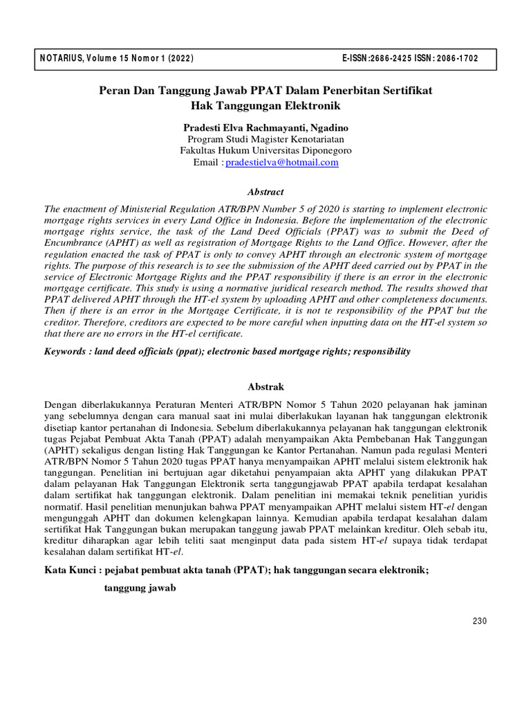 Peran Dan Tanggung Jawab PPAT Dalam Penerbitan Sertifikat HT | PDF