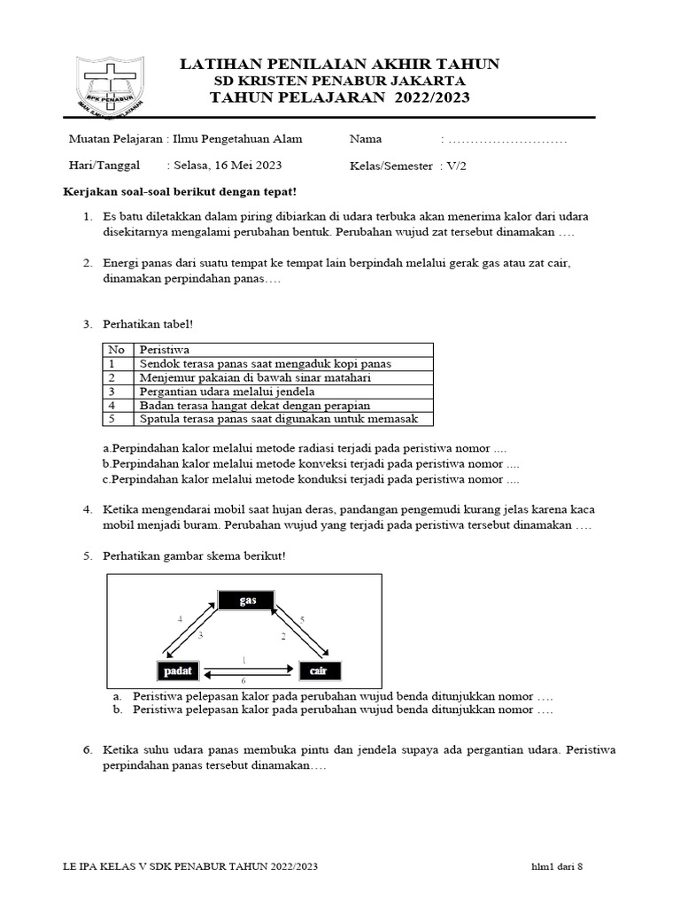 LATIHAN PAT IPA KELAS 5 SEM 2 | PDF