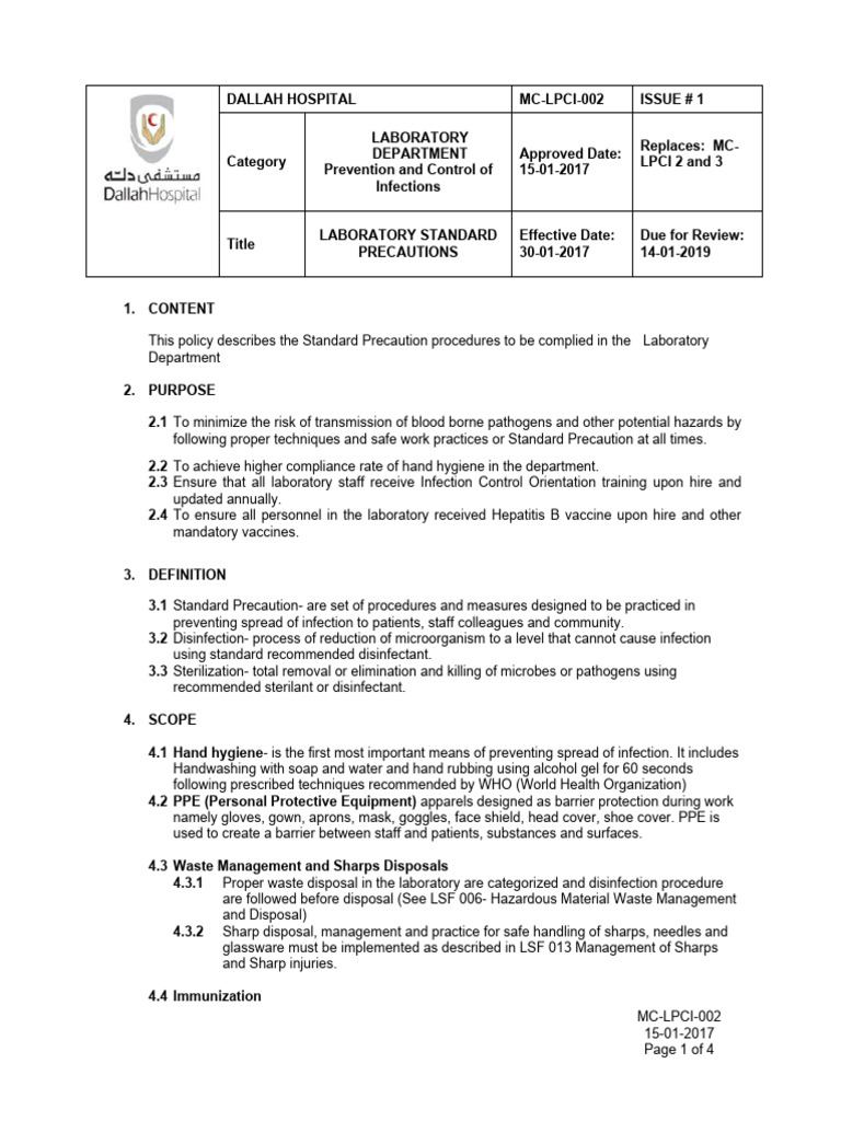 Sop Infection Control Part 2 | PDF | Personal Protective Equipment ...