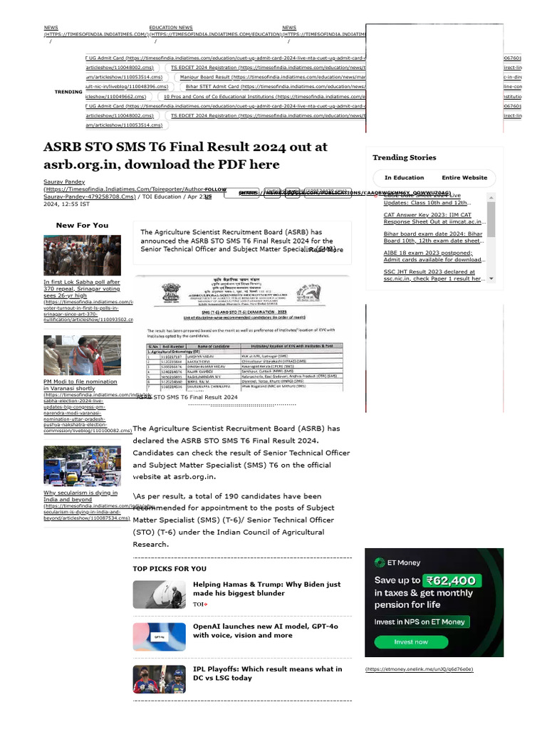 ASRB STO SMS T6 Final Result 2024 | PDF | Business
