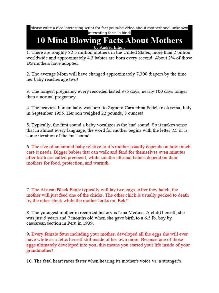 10 Mind Blowing Facts About Mothers | PDF | Breastfeeding | Breast Milk