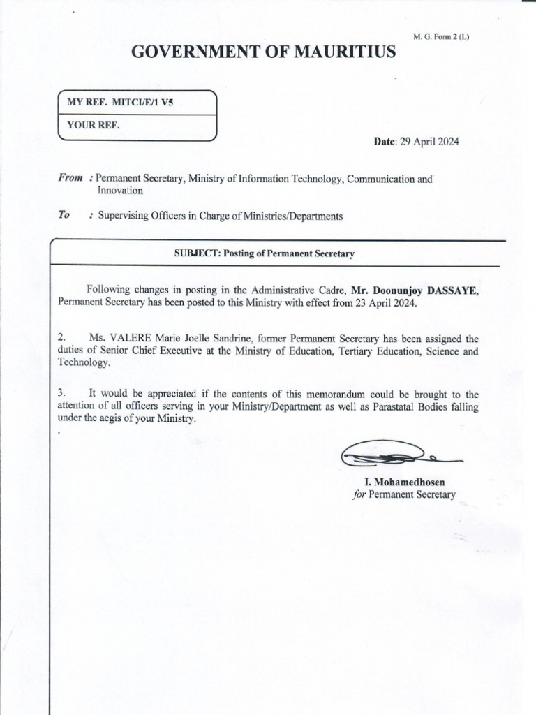 Posting of Permanent Secretary | PDF