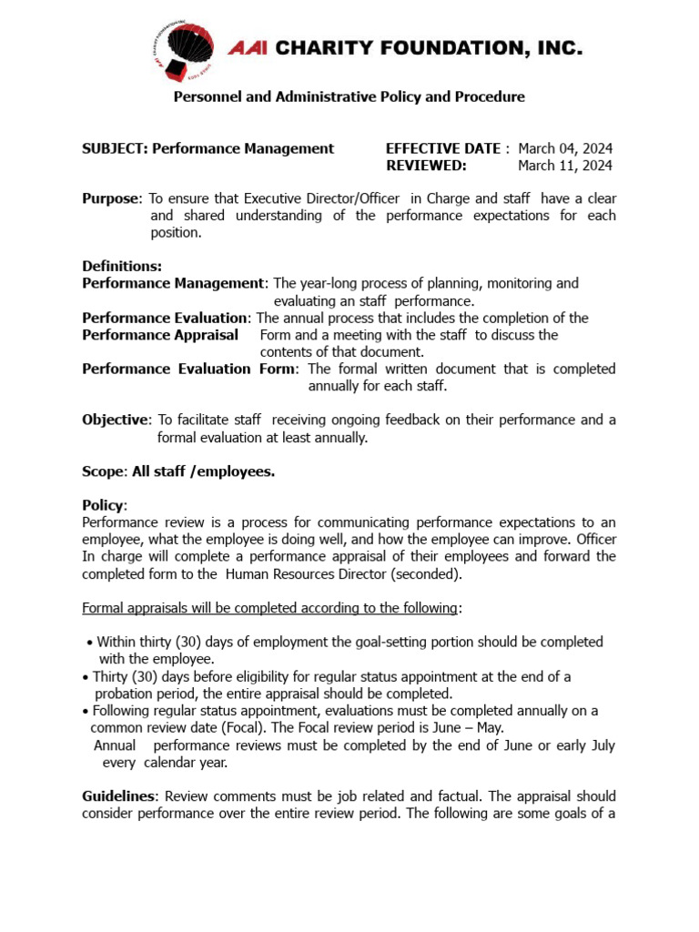 Personnel and Administrative Policy and Procedure | PDF | Performance ...