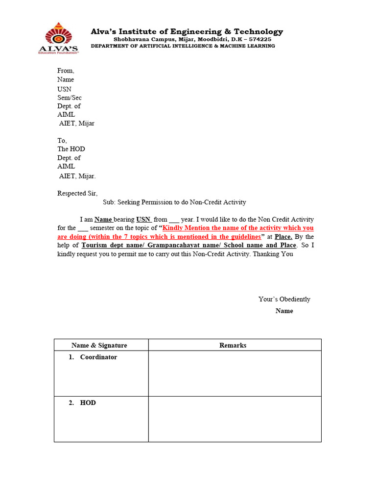 Non-Credit Activity Permission Letter | PDF