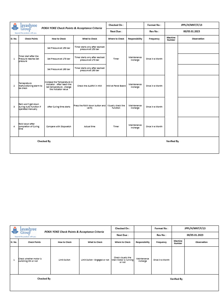 Poka Yoke Check Sheet | Download Free PDF | Timer