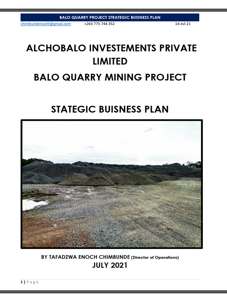 Balo Quarry Project Business Plan | PDF | Mining | Construction Aggregate