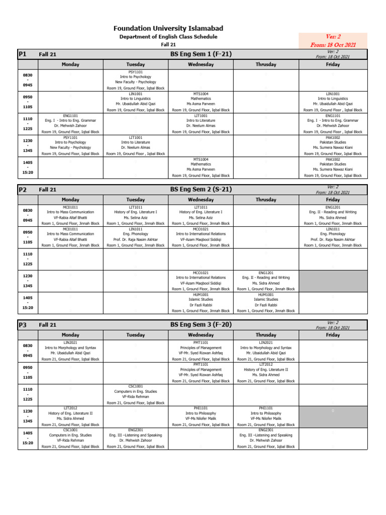 F21 TimeTable English - V 2 | PDF | Liberal Arts Education | Human Communication