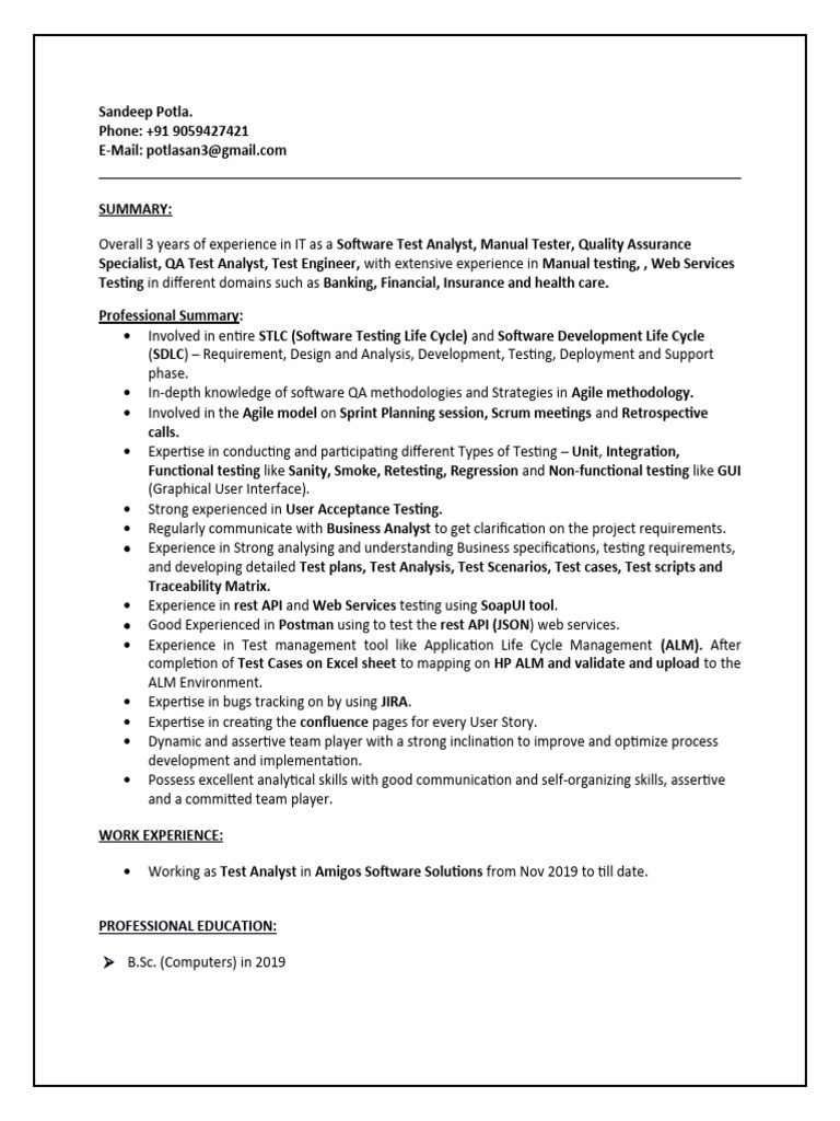 Test Analyst Resume Pdf Software Testing Software Development Process 3965