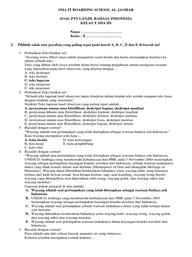 SOAL PTS SMT 1 Dan KUNCI | PDF