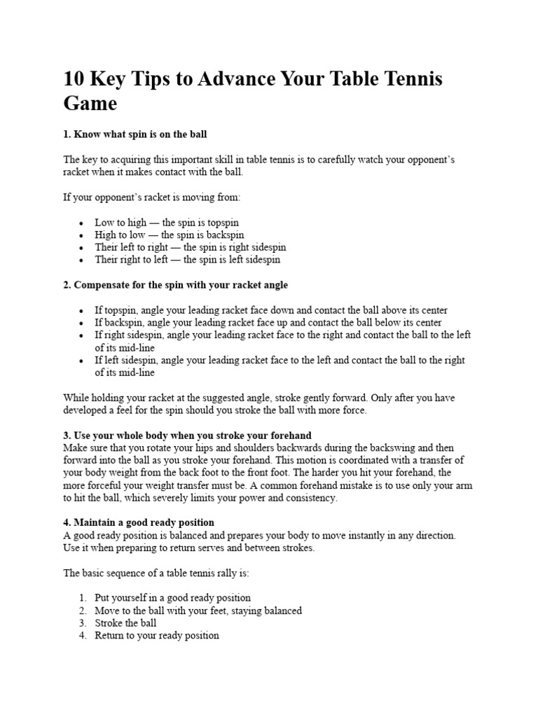 10 Key Tips to Advance Your Table Tennis Game | PDF | Table Tennis ...