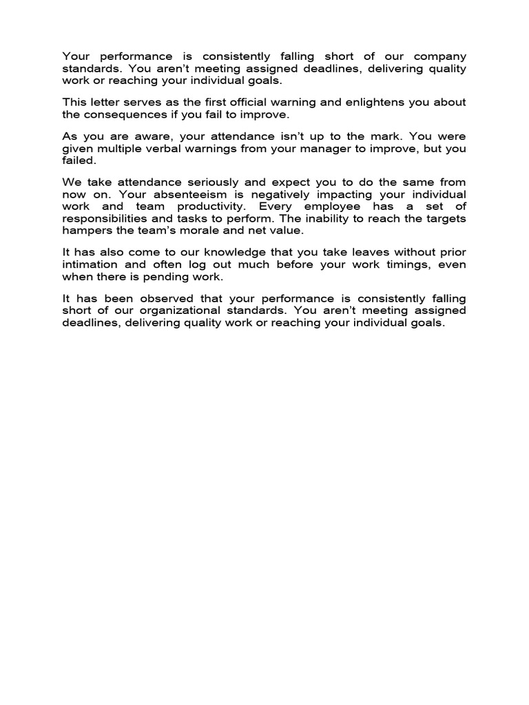 Employee Performance Warning Notice | PDF