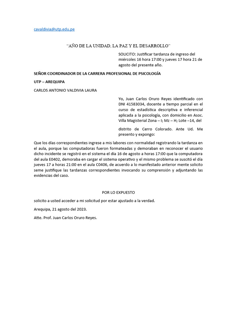 Solicitud de Tardanza | PDF