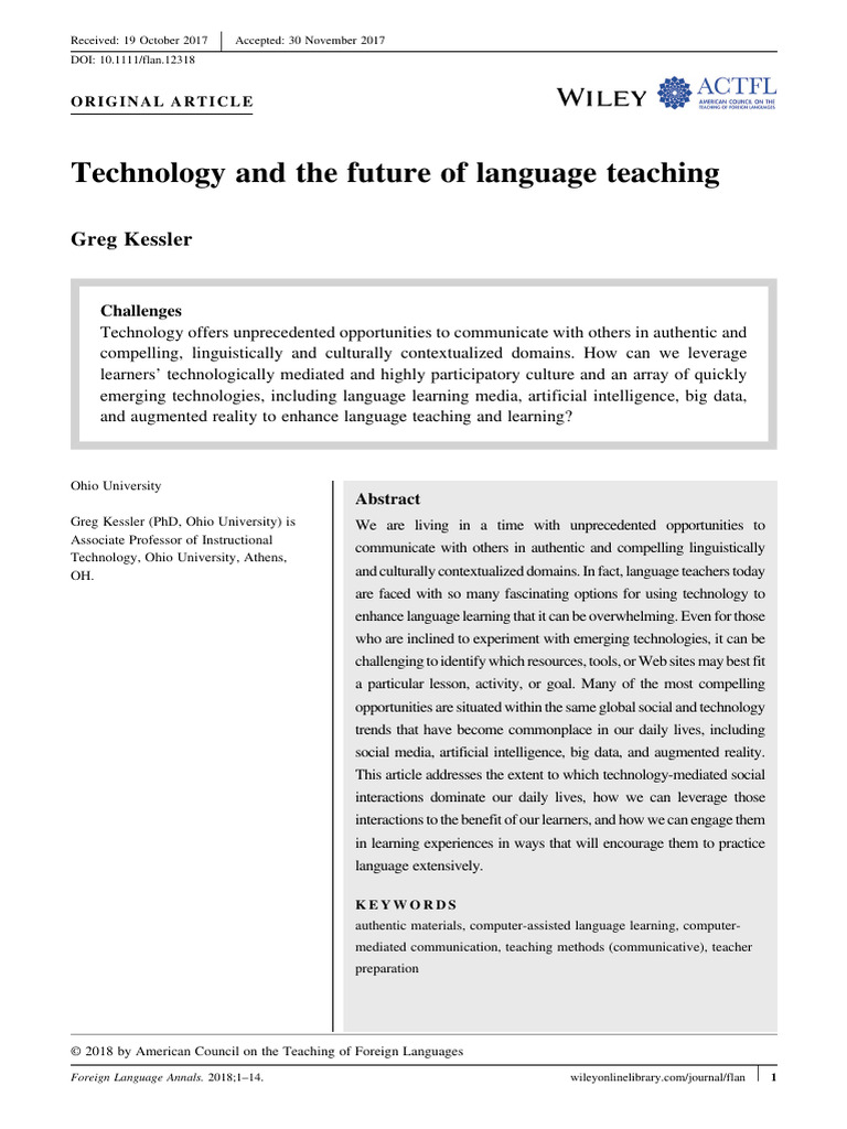 Kessler2018 - Technology Future Language Teaching | PDF | Learning ...