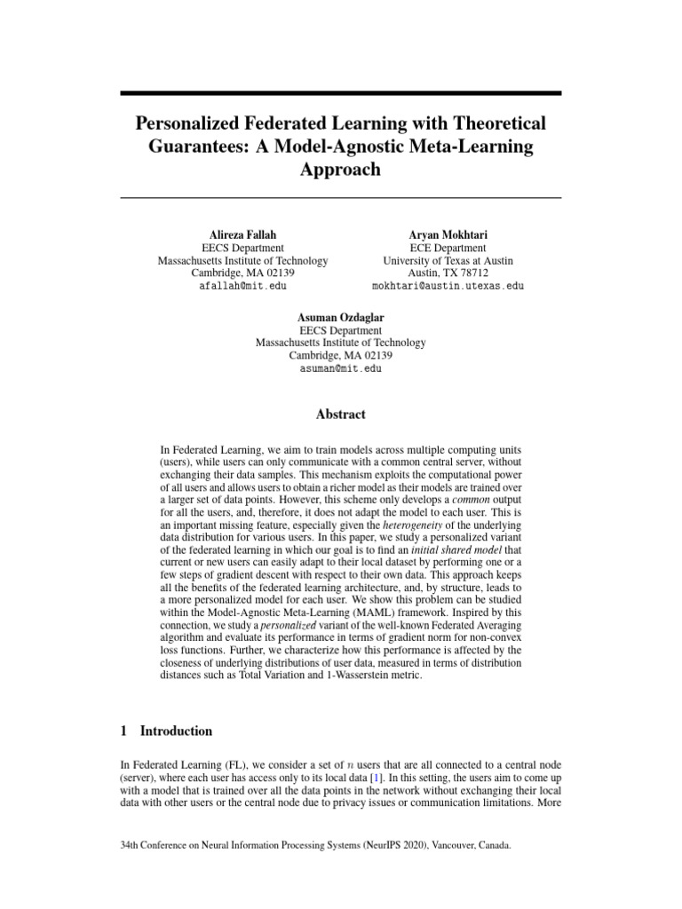 Personalized Federated Learning With Theoretical Guarantees A Model Agnostic Meta Learning ...