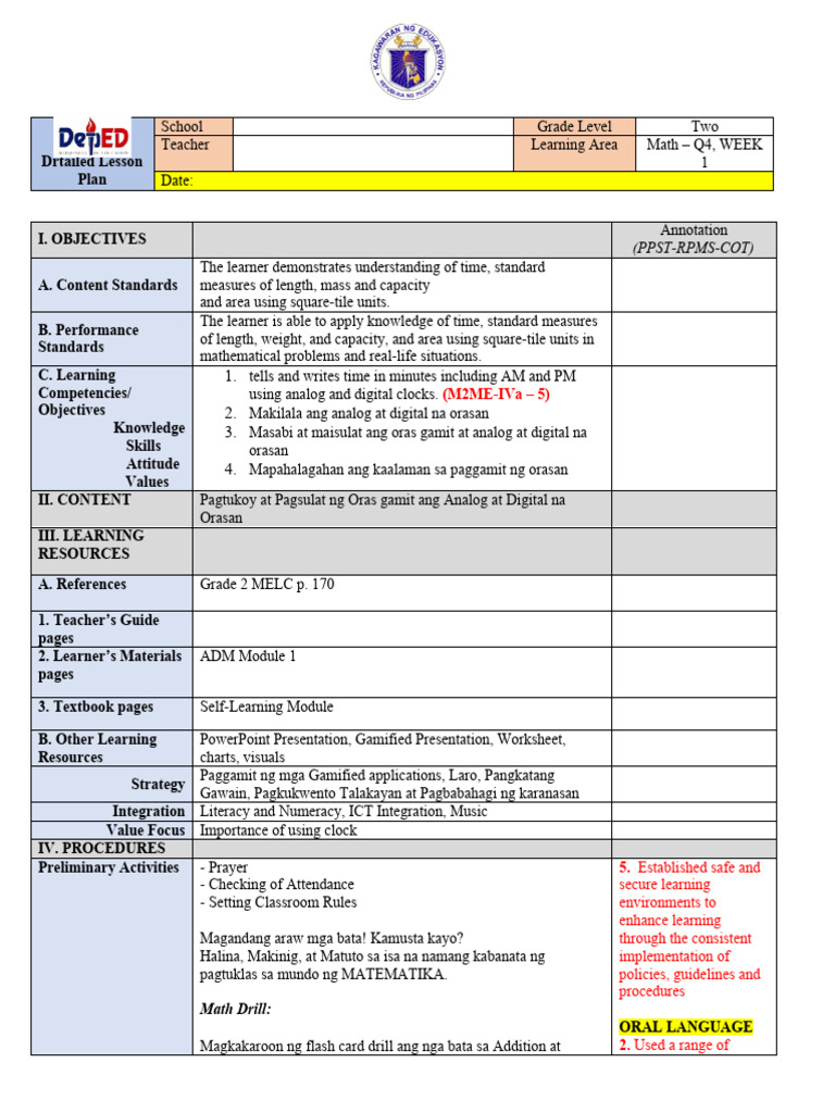 LESSON-PLAN-FORMAT-4As-QUARTER-4-WEEK-1 TELLING TIME EDITED | PDF ...