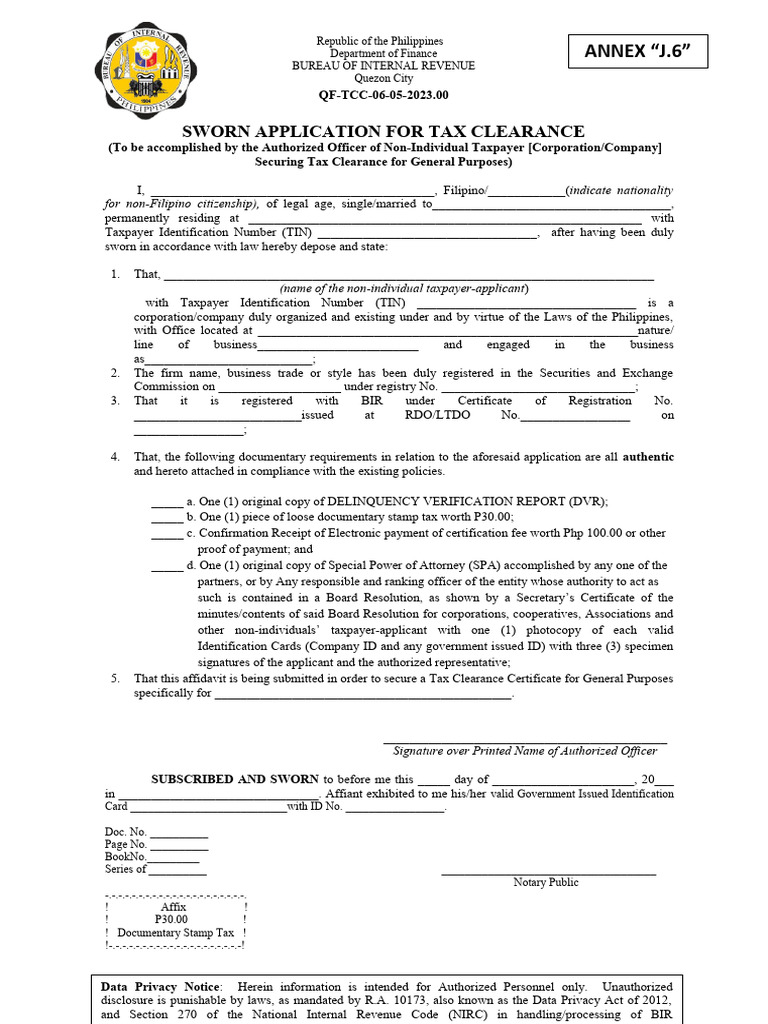 Annex J.6 - TCGP - Non-Individual | PDF | Affidavit | Identity Document