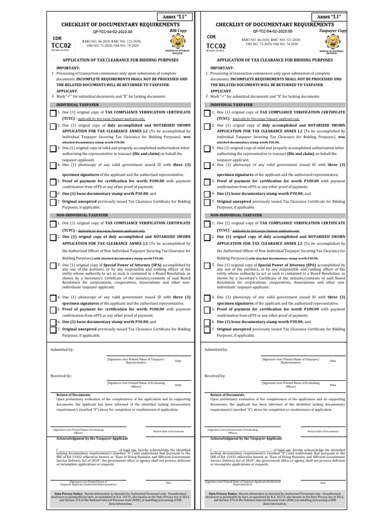 Annex I.1 - CDR - TCBP | PDF | Taxpayer | Government Finances