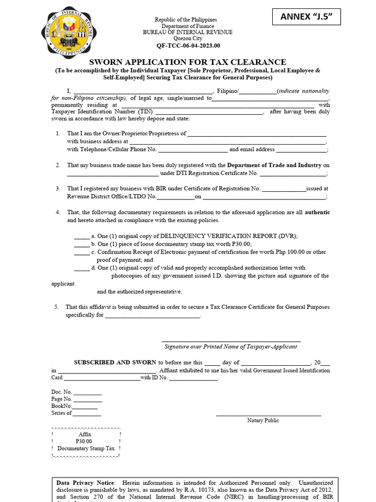 Annex J.5 - TCGP - Individual | Download Free PDF | Sole Proprietorship ...