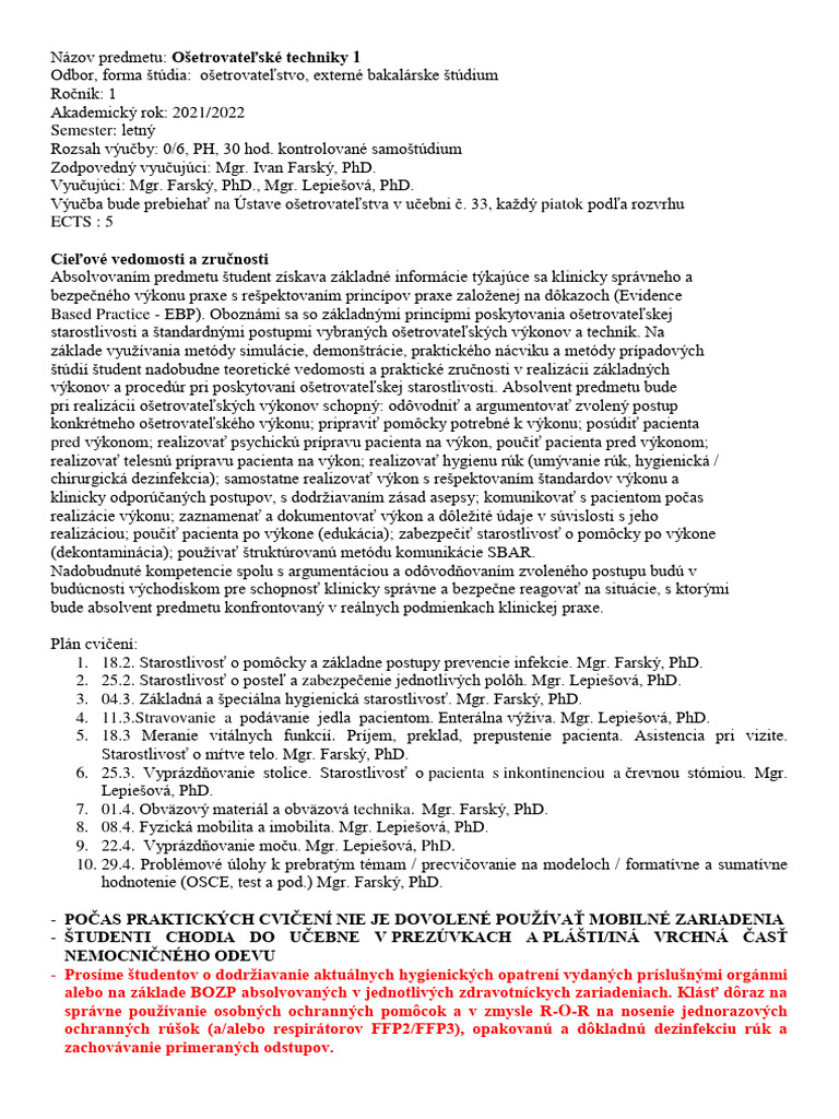 Techniky Osetrovatelstvo | PDF