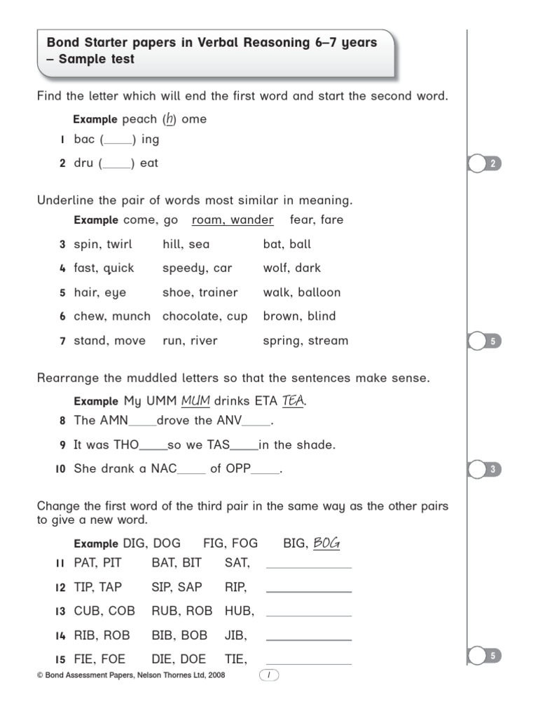 Bond 11+ Verbal Reasoning Y6:7 Sample Paper | PDF