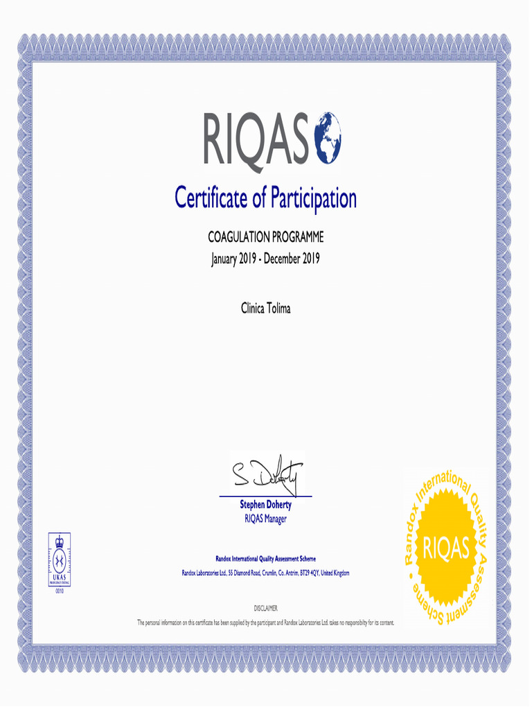 Riqas 151923 117641 Co 011 Cert | PDF | Estudios de idiomas extranjeros