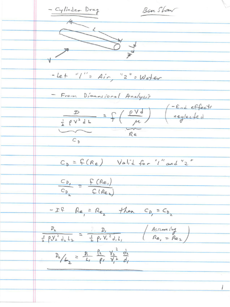 Cylinder Drag Experiment Notes | PDF