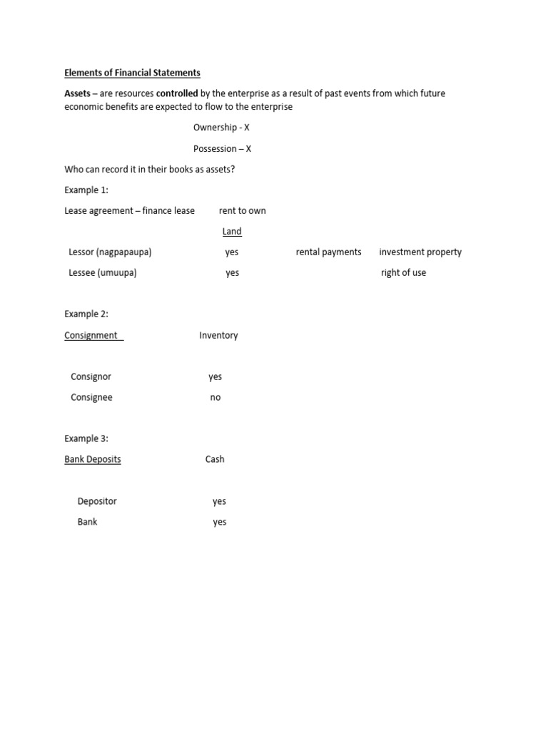 Elements of Financial Statement notes | PDF | Expense | Debits And Credits