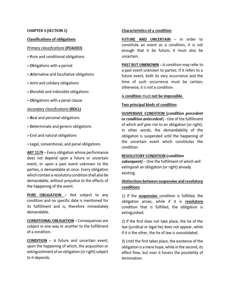 Article 1179-1201 (ObliCon Reviewer) | PDF | Guarantee | Legal Remedy