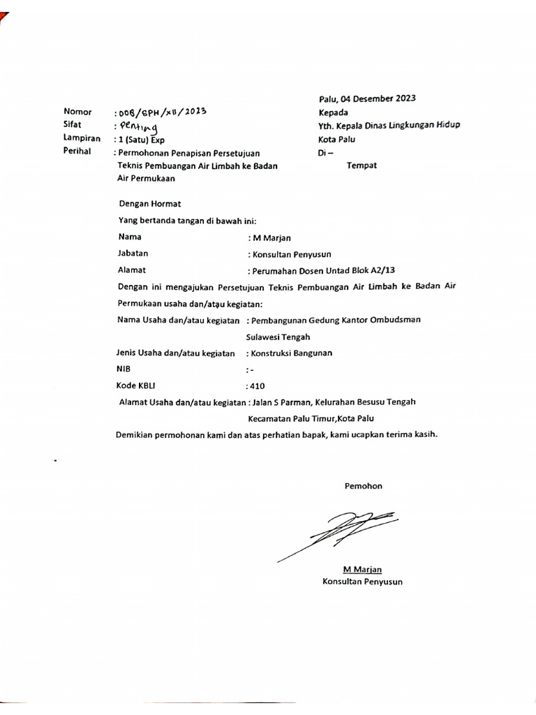Permohonan Pertek Air Limbah | PDF Permohonan Pertek Air Limbah | PDF